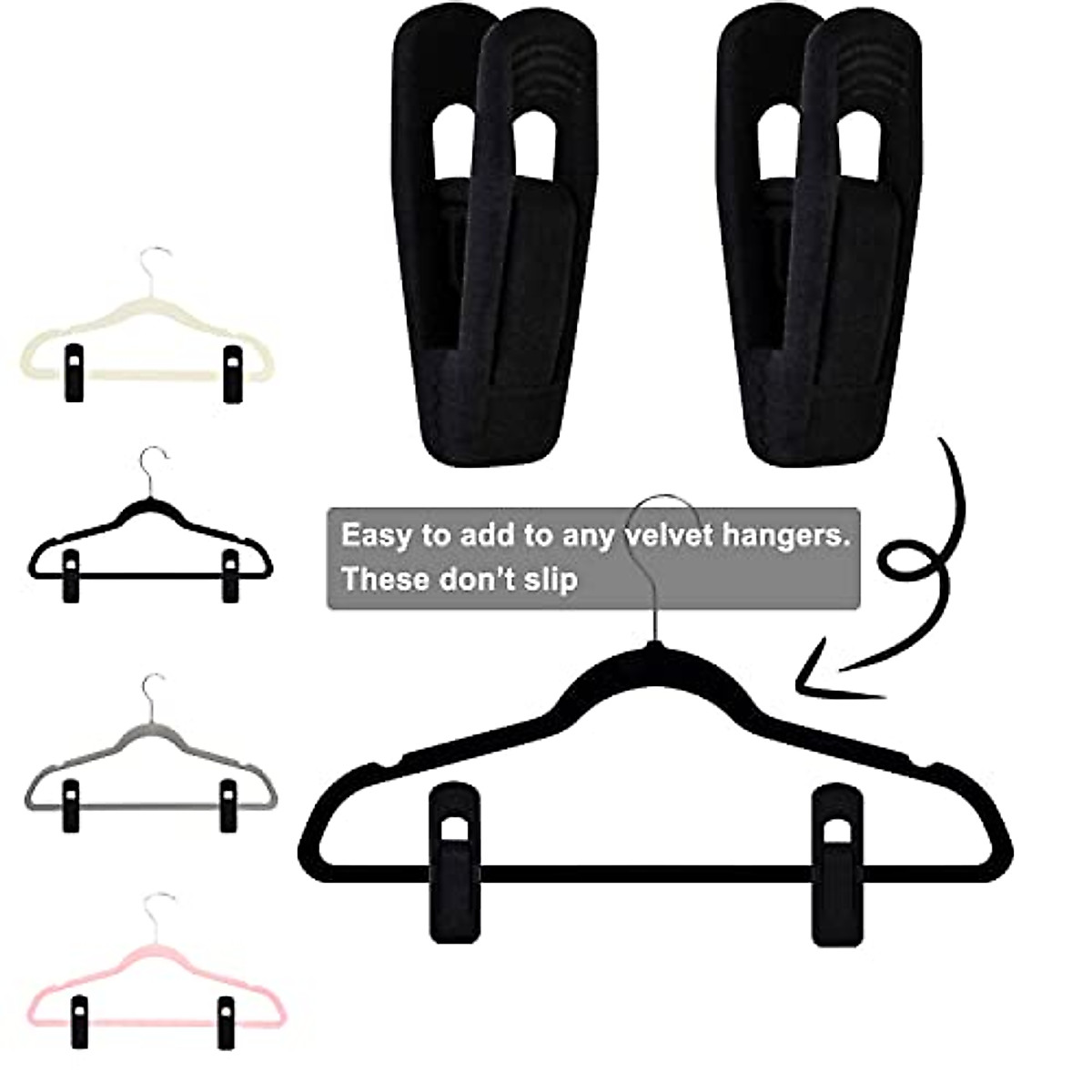 TOFIIGREM Black Velvet Hanger Clips (60-Pack), Non-Slip Strong Velvet Hangers Clips for Velvet Hangers, Pants Skirt Hanger Velvet Clips Fit for Thin Velvet Clothes Suit Hangers