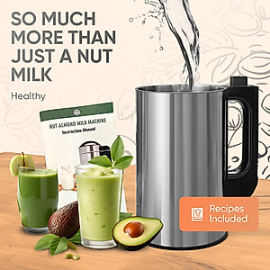 Automatic Nut Milk Maker 50Oz - No Spills, No Fuss, No Straining. Stainless Steel powerful Almond milk maker machine, Oat Milk Maker, Soymilk Machine Maker. Multifunctional