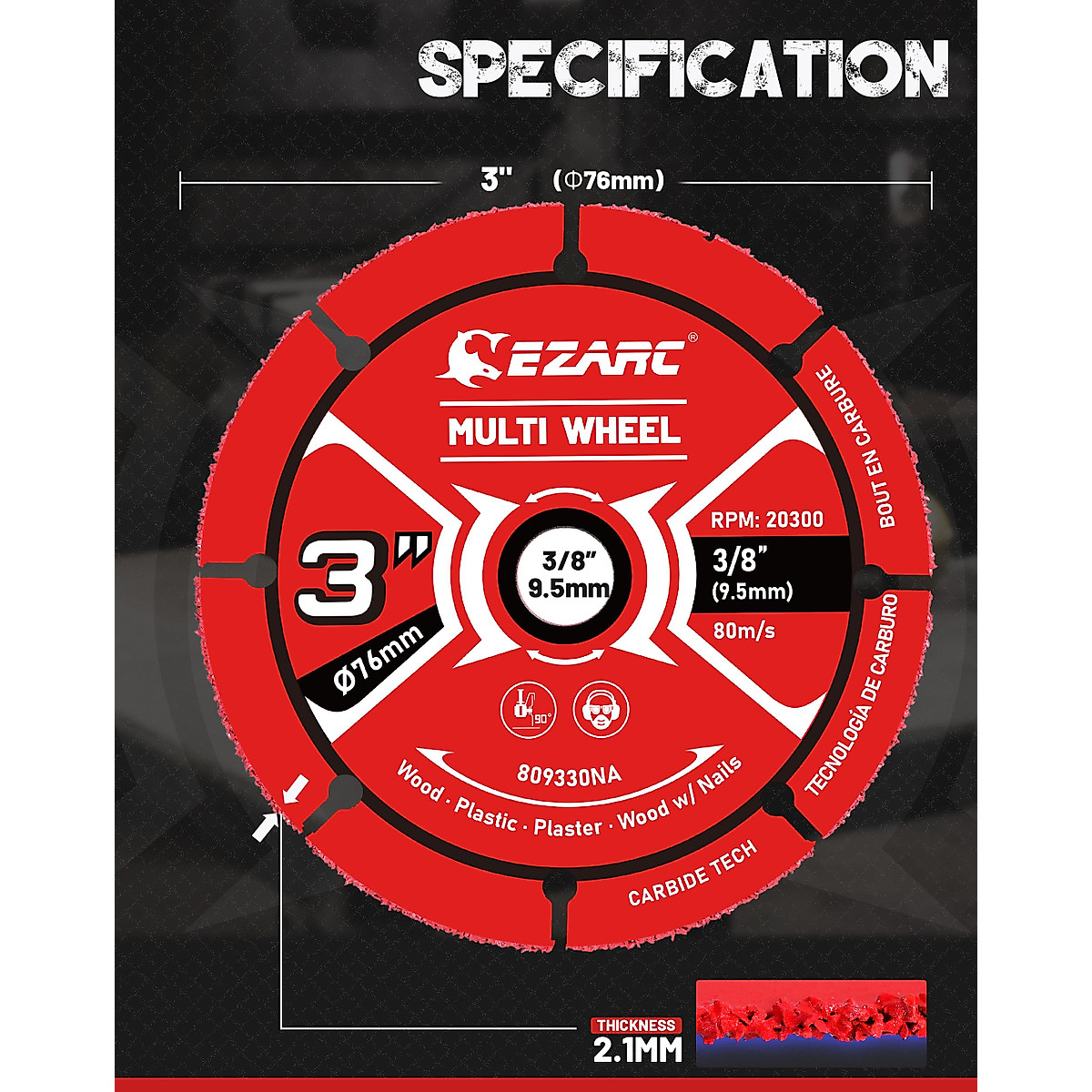 EZARC 3 Inch Cut Off Wheels, Carbide Cutting Disc, Angle Grinder Cutting Wheel for Wood, Wood with Nails, Laminate, Plastic, Plaster, 2 Pack