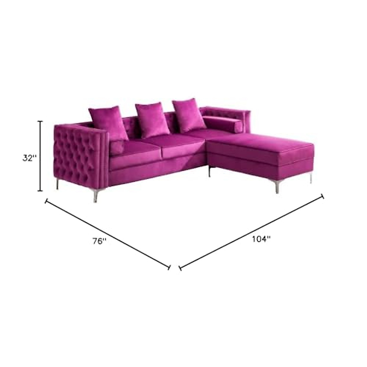 Legend Vansen Velvet Sofa sectional for Living Room with Ottoman Chaise Reversible L Shaped Couch Sleeper, 104", Violet