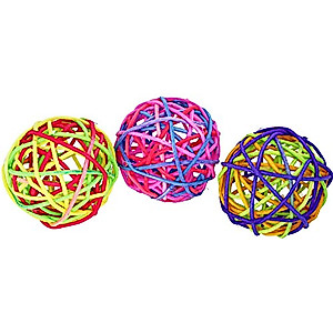 1531 PK3 Natural Crazy Color Vine Balls 2" Bird Foot Toy Cockatiel Parakeet