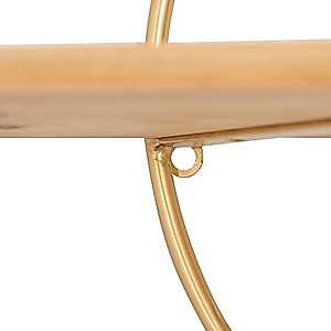 Praktiban Metal Gold Wall Shelf, Metal Frame and Wood Floating Shelves, 3 Metal Circle Wall Mounted Shelf for Living Room and Bedroom