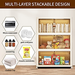 HPONQIONE Foldable Plastic Storage Box With Wheels and Doors XLLarge Storage Bin with Lid Organizers Stackable Storage Bins, Closet Organizers Double Door Magnetic with Universal Pulley(8.4Gal-3Pack)