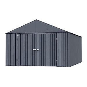 Arrow Shed Elite 12' x 16' Outdoor Lockable Gable Roof Steel Storage Shed Building, Anthracite