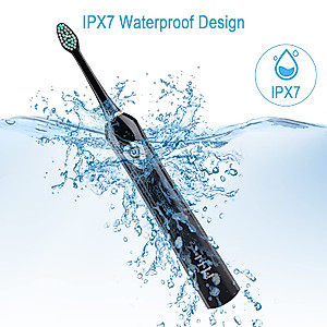 Sonic Electric Toothbrush for Adults and Teens, Rechargeable Whitening Ultrasonic Toothbrush with 4 Duponts Brush Heads, 3 Modes, 48000 VPM, Timer, Waterproof, 4H Charge for 45 Days (Black)