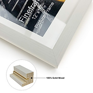Finefrarm 12x16 White Picture Frame to Display 11x14 Photo with Mat or 12 by 16 Picture Without Mats Picture Frames Wall Art for Living Room Wall Mounting and Tabletop Decor
