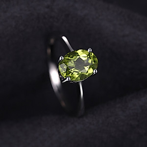 JewelryPalace Class Natural Gemstone Green Peridot Birthstone Solitaire Engagement Rings for Women, Anniversary 14K Gold Plated 925 Sterling Silver Promise Rings for Her Size 8