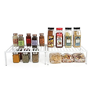 Smart Design Premium Extendable Storage Shelf – Lengthen from 16 to 32.5 in., White – Steel Pantry Organizer with Rust-Resistant Finish and Non-Slip Feet for Easy Home Organization and Storage