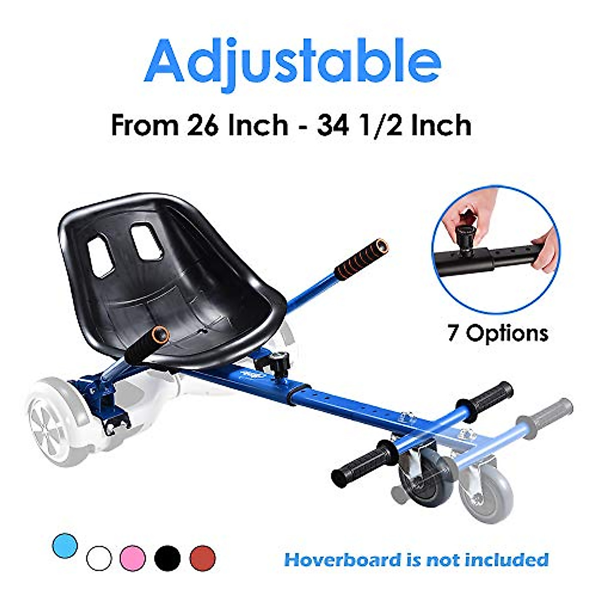 Hoverboard Seat Attachment Go Kart Accessories Conversion Kit, Transforming Self Balancing Scooter into Go-Kart, Adjustable Frame, Fits Kids to Adults, Compatible for 6.5'' 8'' 10'', Blue