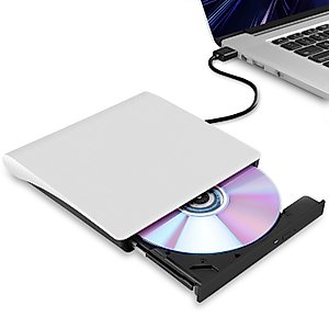 Hcsunfly External CD/DVD Drive for Laptop, USB 3.0 Ultra-Slim Portable Burner Writer Compatible with Mac MacBook Pro/Air iMac Desktop Windows 7/8/10/XP/Vista (White)