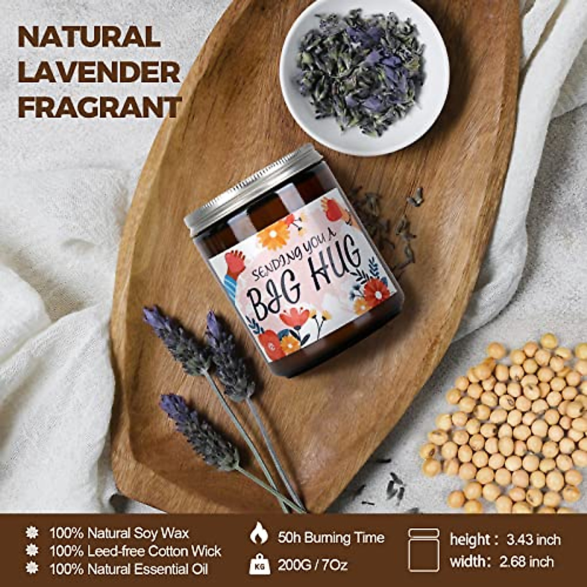 Mom Gifts for Mothers Day, Thinking of You Gifts for Women, Hug in a Jar Candle Aromatherapy Lavender Scented Friendship Candles for Best Friend