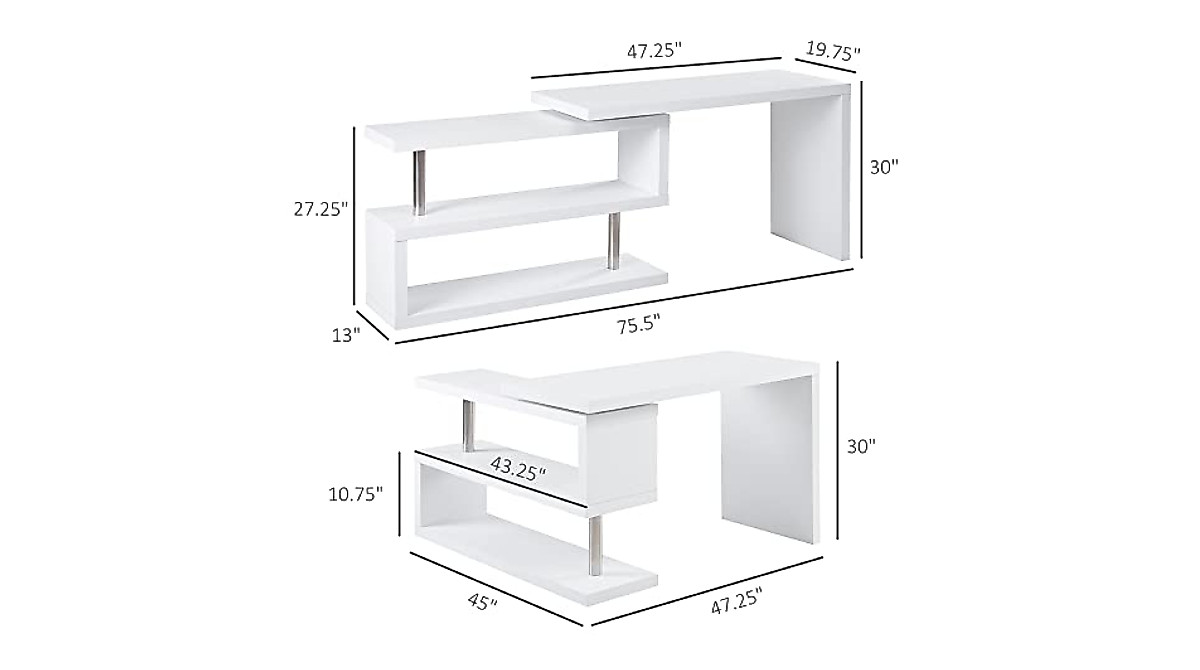 HOMCOM Rotating Corner Desk | Space-Saving L-Shaped & Straight Workstation
