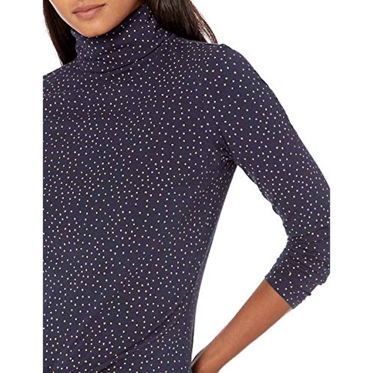 Amazon Essentials Women's Long-Sleeve Turtleneck (Available in Plus Size), Camel Navy Dots, Medium