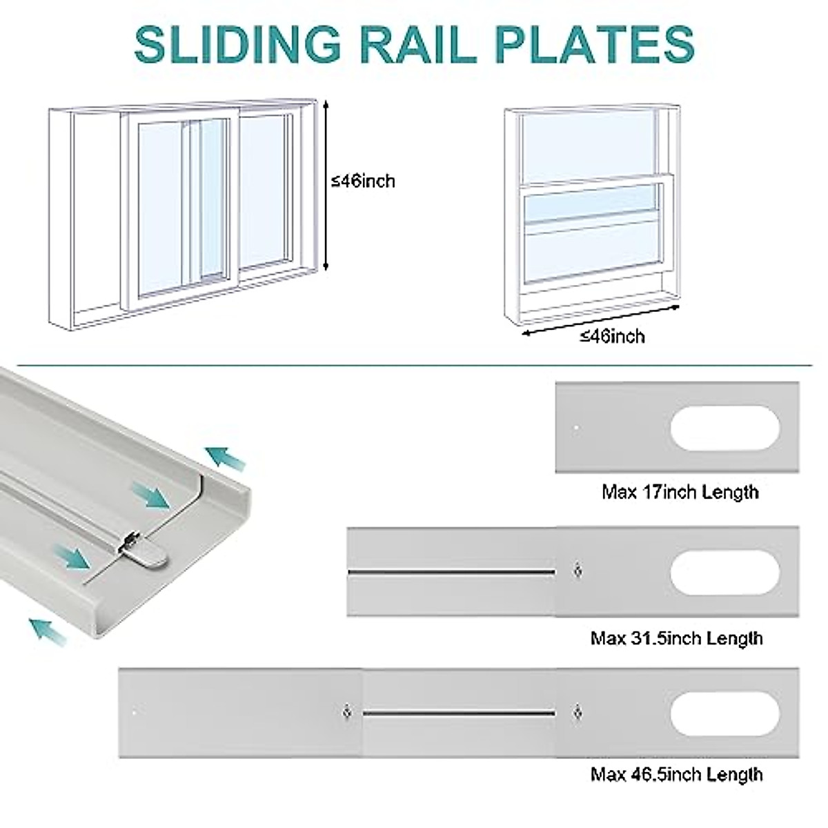 Portable Air Conditioner Window Vent Kit with Coupler, Adjustable Vertical or Horizontal Window Sliding Seal Plates for AC Unit, Suitable for 5.9 inches Exhaust Hose