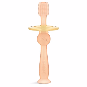 haakaa Infant Toothbrush, Easy to Hold 360° Baby Toothbrush, Train 6month+ Infants Babies and Toddlers for Oral Hygiene, Teether Effect for Sore Gums, 1pc (Pink)