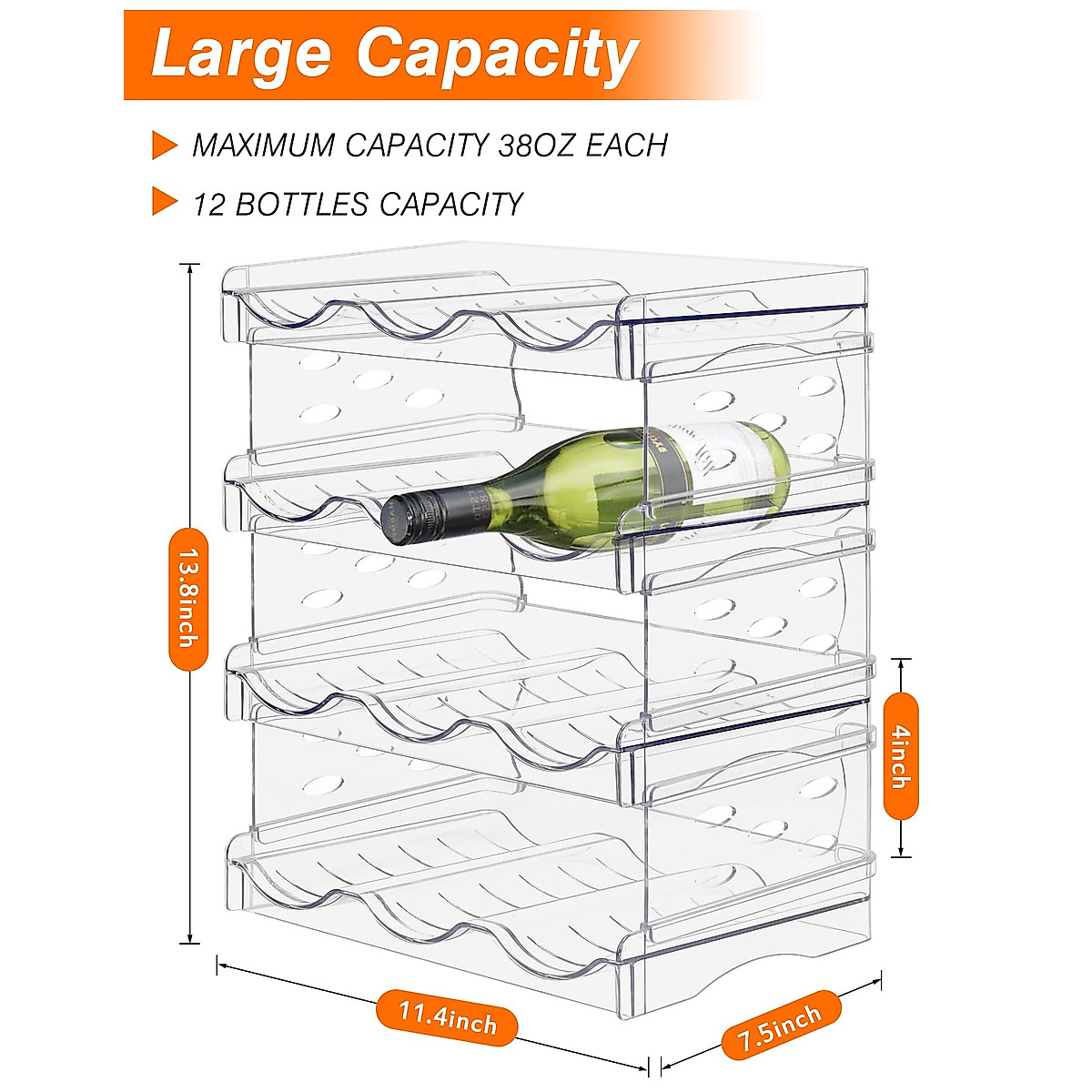 JUPELI Water Bottle Organizer, 4 Pack Stackable Cup Organizer for Cabinet, Plastic Tumbler Travel Mug Holder, Wine Drink Srack for Kitchen Countertop Freezer Pantry Organizers and Storage - Clear