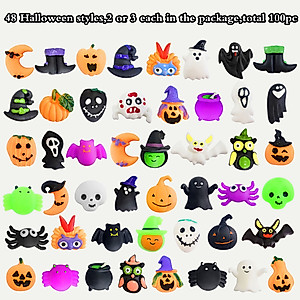 100Pcs Halloween Kawaii Squishies,Mini Mochi Squishy Squeeze Toys Stress Reliever Anxiety Packs for Kids Halloween Party Favors (Halloween)