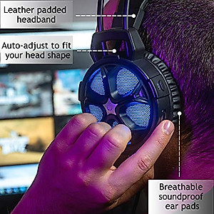 HP Gaming Headset for PS4, Xbox one PC Controller with Bass Surround Sound, LED Light and Noise isolating Over Ear Headphone with mic Plus 3.5mm USB Cable for Laptop Mac Nintendo Switch Games