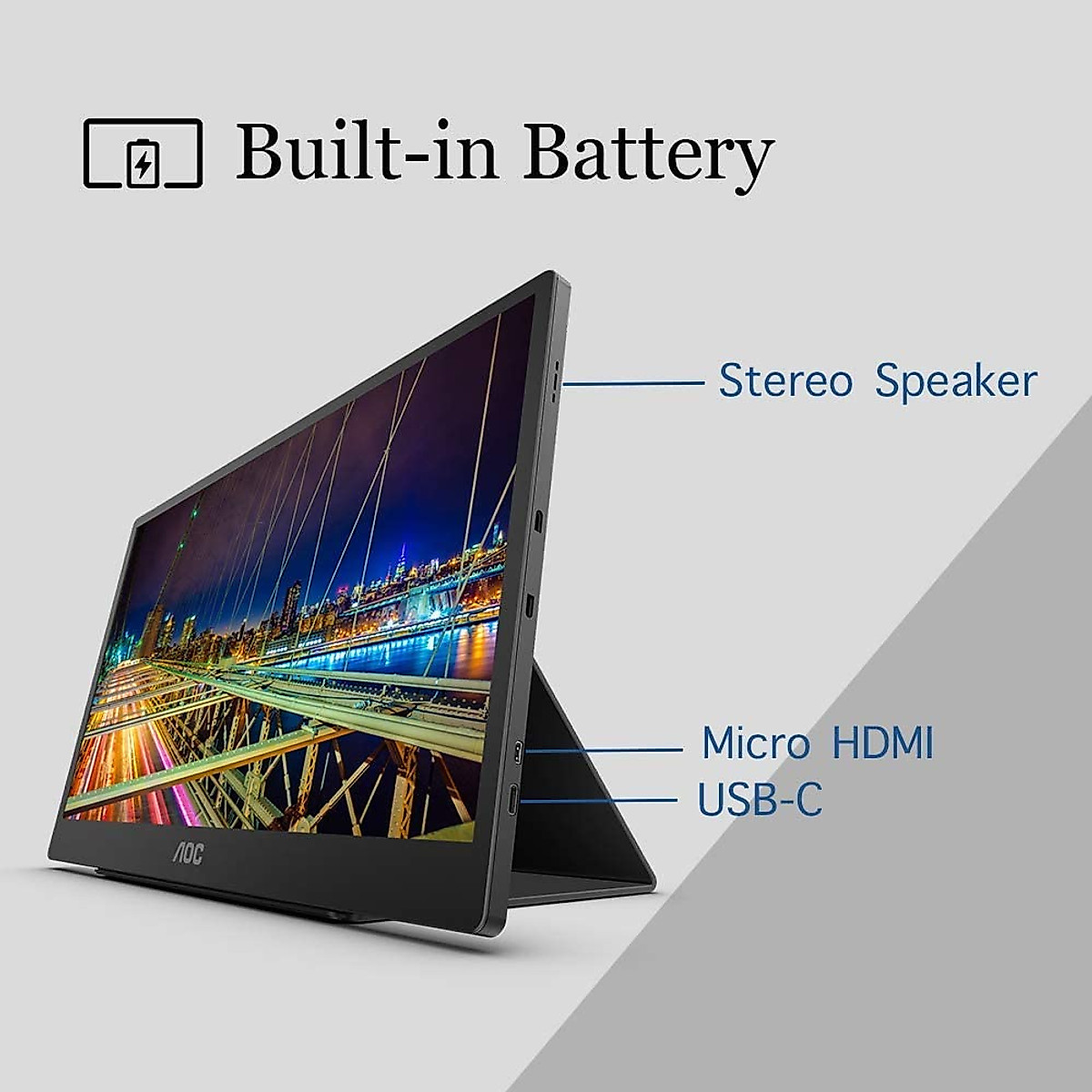 AOC 16T2 15.6-Inch Full HD Touchscreen IPS USB-C & Micro HDMI Portable Display, Black/Silver (Renewed)