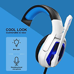 Anivia MH901 USB Gaming Headset for PC/MAC/PS4/PS5, 7.1 Surround Sound Wired Headphone with Adjustable Active Noise Cancelling Mic, White & Blue LED Light