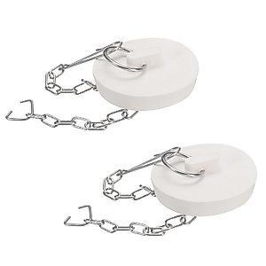 uxcell 2Pcs Tub Stoppers, Rubber Bathtub Stoppers 48-49mm Kitchen Sink Drain Stopper, Bathroom Drain Plug with Pull Ring and Stainless Steel Chain, White