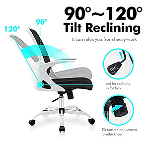 KERDOM Office Chair, Ergonomic Desk Chair, Breathable Mesh Computer Chair, Comfy Swivel Task Chair with Flip-up Armrests and Adjustable Height