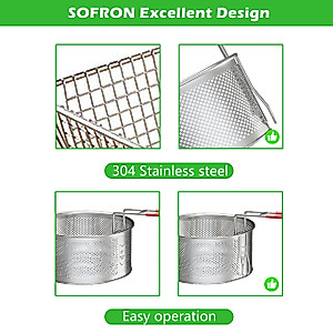 SOFRON Deep Fryer Basket 7.87" x 4", Round Stainless Steel Fry Baskets With Handle and Resting Hook for French Chips, Onion Rings, Chicken Wings and Pasta, Large