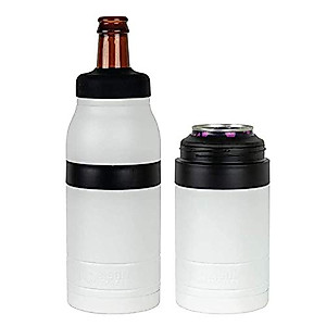 Bison Coolers 2 in 1 Can & Bottle Insulated Cooler Thermos | Vacuum Insulated Stainless Steel Beer Bottle/Can Cooler 12 oz (Double Play) (White)