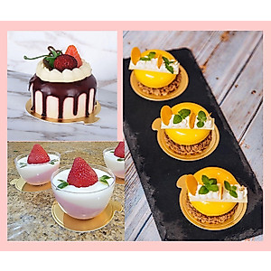 YYaaloa 3.15 Inch Mini Round Golden Cake Boards 50pcs Mousse Cupcake Base Paper Plates Circle Dessert Board (Gold 3inch 50pcs)