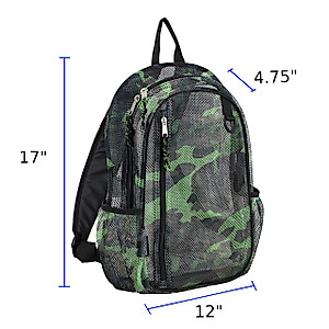 Eastsport Active Mesh Backpack See Through Semi Transparent with Adjustable Straps for Work, Travel, Security, Swimming and Beach - Camo/Black