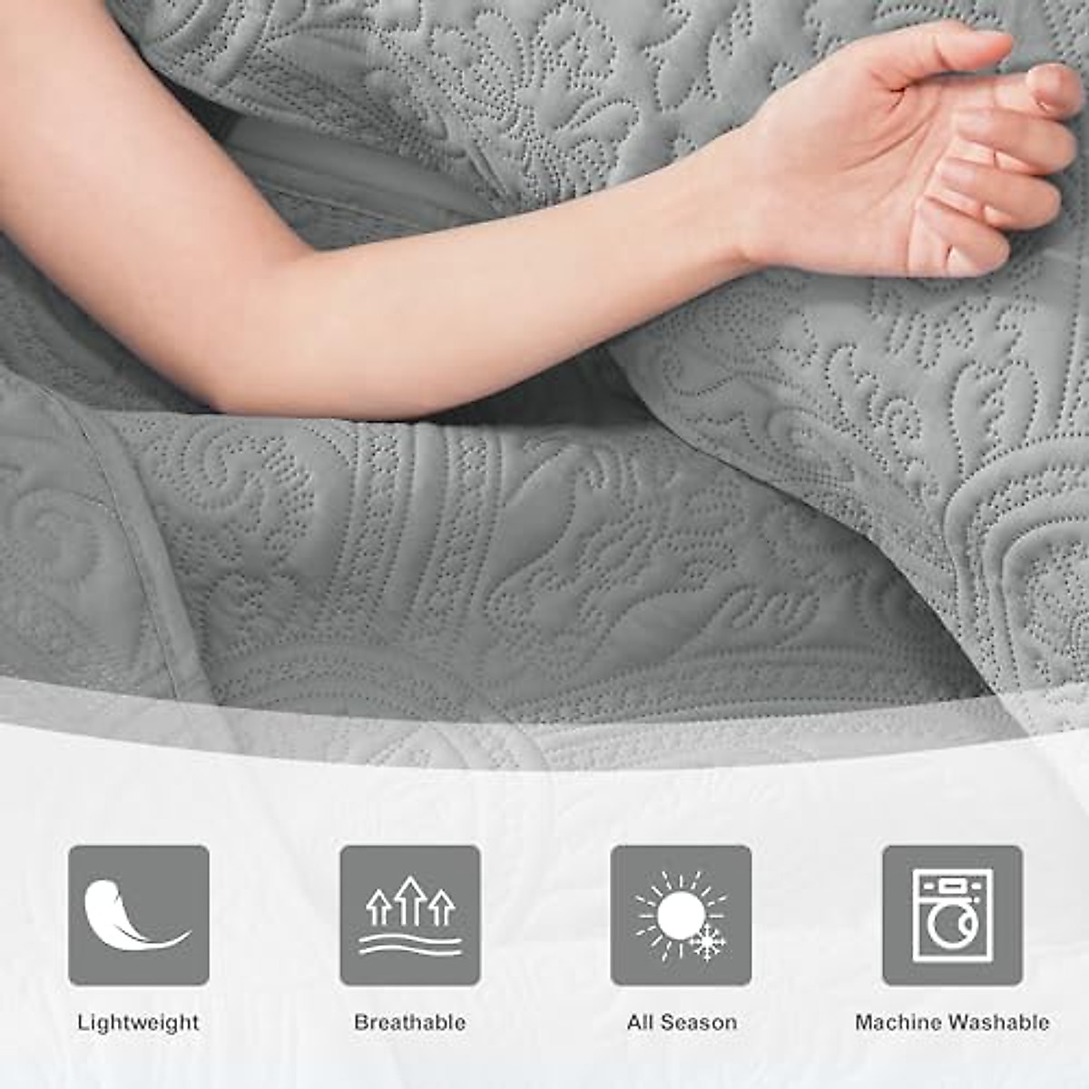 GRT Grey Quilt Sets King Size with Pillow Shams - Lightweight Reversible Quilt Bedding Set, Ultra-Soft Microfiber Modern Bedspread Coverlet Set for All Season (1 Quilt, 2 Pillow Shams)