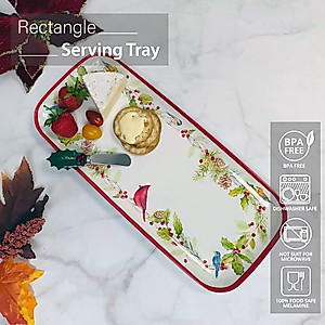 UPware 15 Inch Melamine Rectangle Serving Tray, BPA Free Food Tray (Winter Birds)