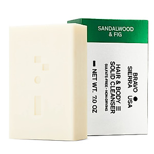 Bravo Sierra Body and Hair Mens Soap Bar All-In-One Shampoo & Soap for Men's Face, Hair & Body - Sandalwood & Fig, 7 oz - Coconut, Shea Butter and Oat Flour for Soft Skin and Healthy Hair