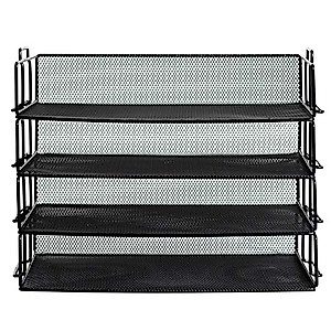 Klickpick Office 4 Tier Stackable Heavy Duty Metal Desktop Letter Tray File Organizer Sorter Desk Document Organizer Shelf Tray Magazine Holder Paper File Newspaper Organizer Tray (Black)
