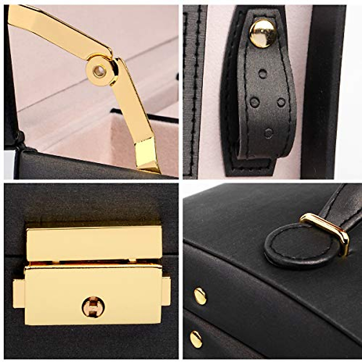 Jewelry Box 3-Layer Display Jewelry Box & Organizers with Lock and Mirror Portable Travel Jewelry Boxes for Women (Black)