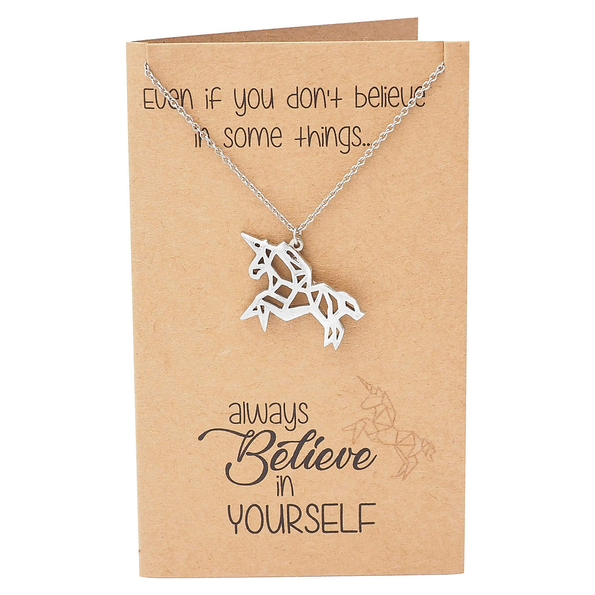 quan jewelry Handmade Origami Unicorn Pendant Necklace, Animal Jewelry Graduation Gifts for Women & Men with Inspirational Greeting Card, Adjustable 16" to 18" - Handcrafted
