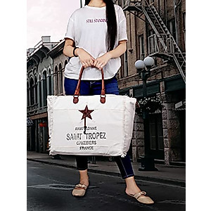 CLA 19 Inch Upcycle Canvas & Cowhide Leather Hobo Bag for Women, Canvas Beach Bag for Women, Canvas Tote Bag for Women, Canvas Weekend Bag for Women's