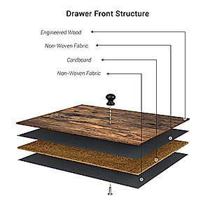 SONGMICS Dresser for Bedroom, Fabric Dresser with 4 Drawers, Wooden Top and Front, Metal Frame, Small Chest of Drawers, Rustic Brown and Black ULGS04H, 17.7 x 11.8 x 35.2 Inches