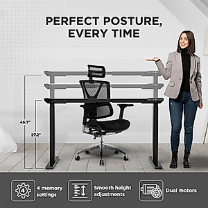 Rise UP Dual Motor Electric Adjustable Height Width Standing Desk Frame with Memory Premium Quality sit Stand up Ergonomic Home Commercial Office Desk Base Legs Base Table no Desktop Computer Black