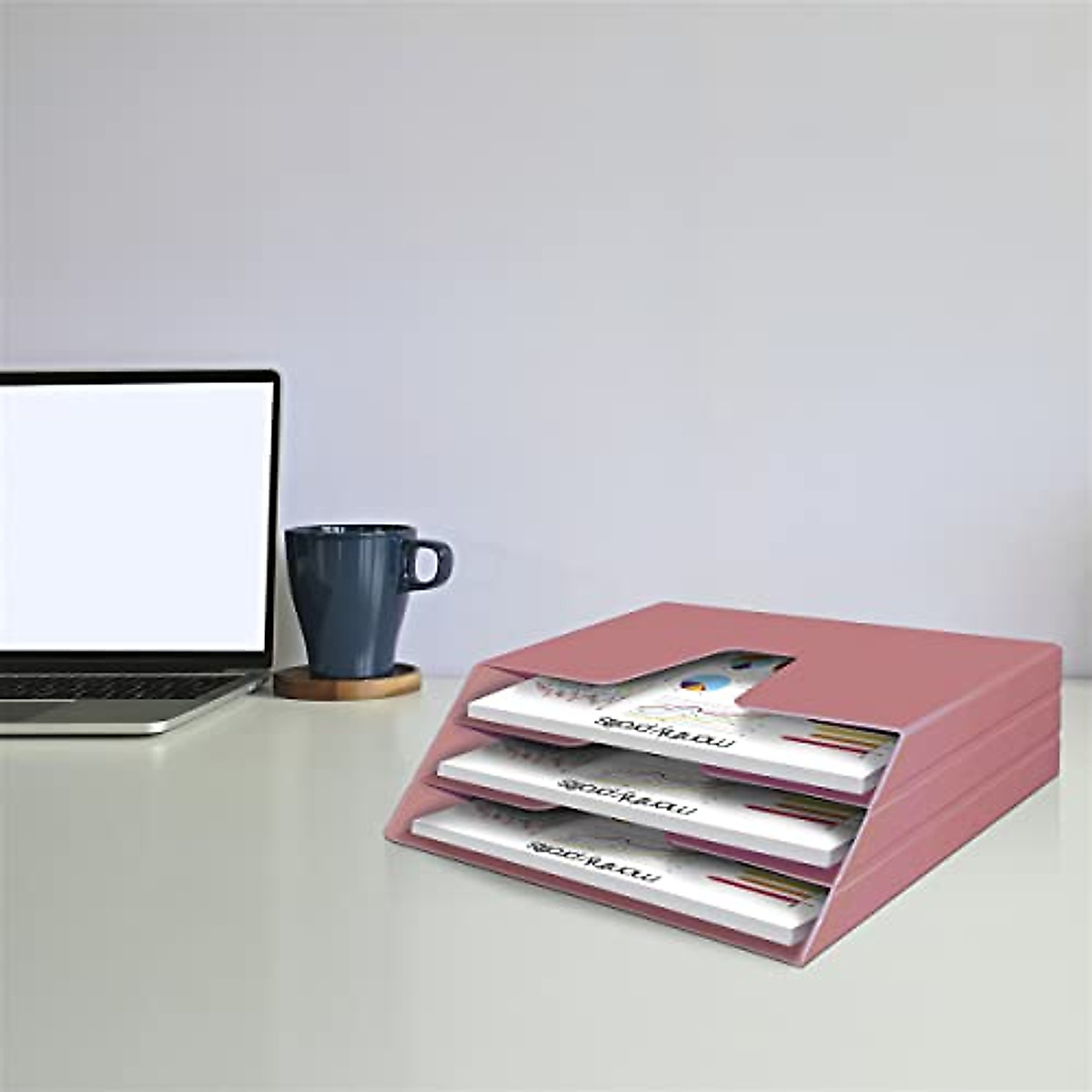 Acrimet Horizontal Triple File Folder Holder Organizer (Solid Pink Color)