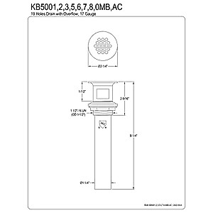 Kingston Brass KB5002 Fauceture Grid Drain with Overflow Hole, 1-1/4 inch by 6-inch, 17 gauge,, Polished Brass