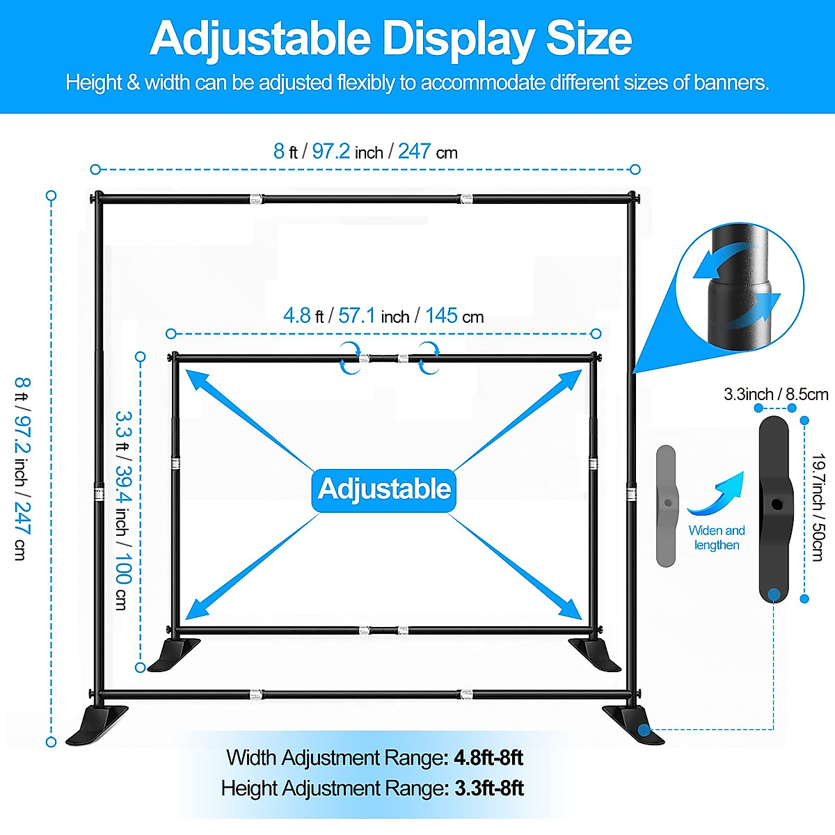 FUDESY 8x8 ft Backdrop Banner Stand, Heavy Duty Adjustable Background Stand Kit with Carrying Bag, Step and Repeat Photography Frame Stand for Trade Show Display Photo Booth Parties