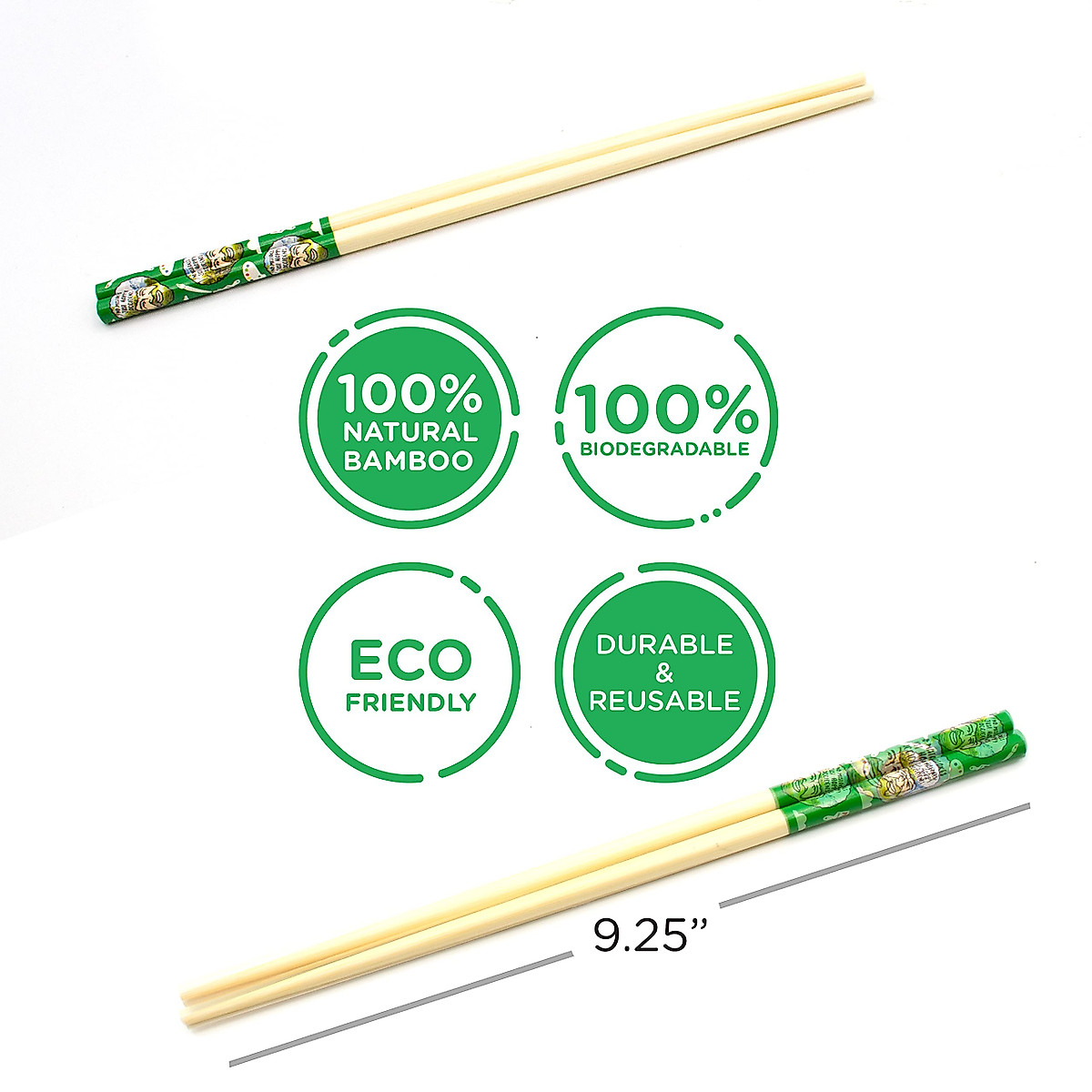 GAMAGO Bob Ross Bamboo Chopsticks Set - 4 Pairs of Adorably Cute Reusable Chop-sticks - Easy Grip, Lightweight, Durable, 9.25 Inches