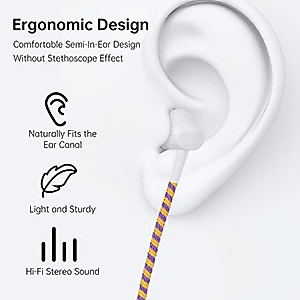 URIZONS 2Pack 3.5mm Wired in-Ear Colorful Earbuds - Tangle-Free and Trendy Noise Isolating Earphones Kids in Ear Headphones with Microphone for iPhone Laptop Kids Tangle Free Fabric Braided