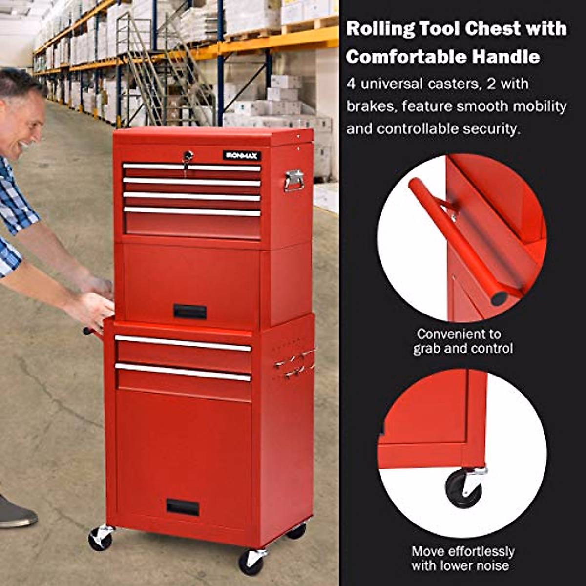 Goplus 6-Drawer Rolling Tool Chest, 3-in-1 Tool Box Organizer w/ Auto Locking System & Lockable Wheels & Sliding Drawers & Detachable Top, Tool Storage Cabinet for Garage Workshop, Red