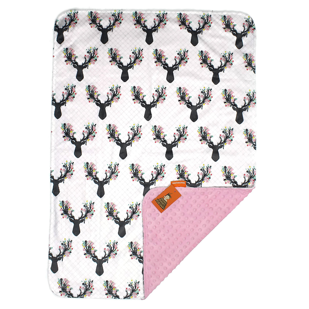 Dear Baby Gear Soft Floral Baby Blanket with Antlers - Newborn Girl Blanket - Warm Quilt and Infant Blankets - Toddler Blankets for Girls - Pink Cute Quilt- Light Pink 40x30 Inches