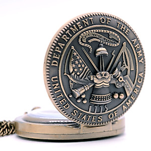Ddjbdb Mens Pocket Watches with Fob Chain&Necklace Chain Pocket Watch Box Quartz America Department of The Army Bronze