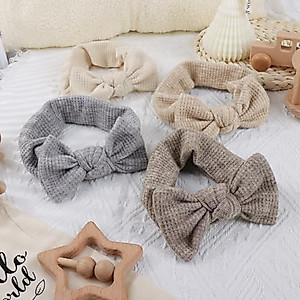 YanJie 4 PCS Baby Girl Headbands Handmade Big Bows Soft Stretchy Infant Newborn Headband with Bows Headwrap Hair Accessories Beige Light Khaki Coffee Gray