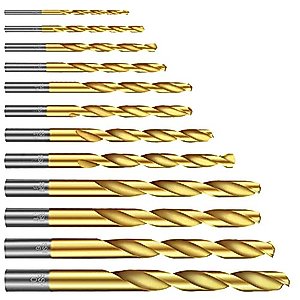 Twist Drill Bit Set(12PCS), Werkzeug Titanium Drill Bit Set General Purpose High-Speed Steel, Metal Drill Bits Set for Wood, Plastic, Metal, Aluminum Alloy etc (1/8" - 25/64")