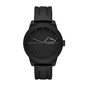 PUMA Men's 5 Quartz Watch with Silicone Strap, Black, 20 (Model: P6024)
